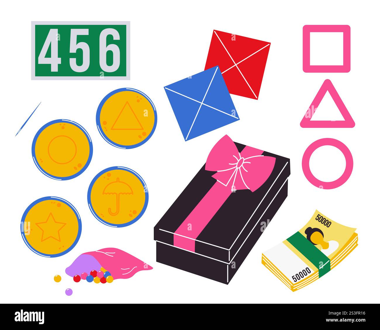 Elements of south Korean tv show.. Popular game symbols. Wide gaming ...