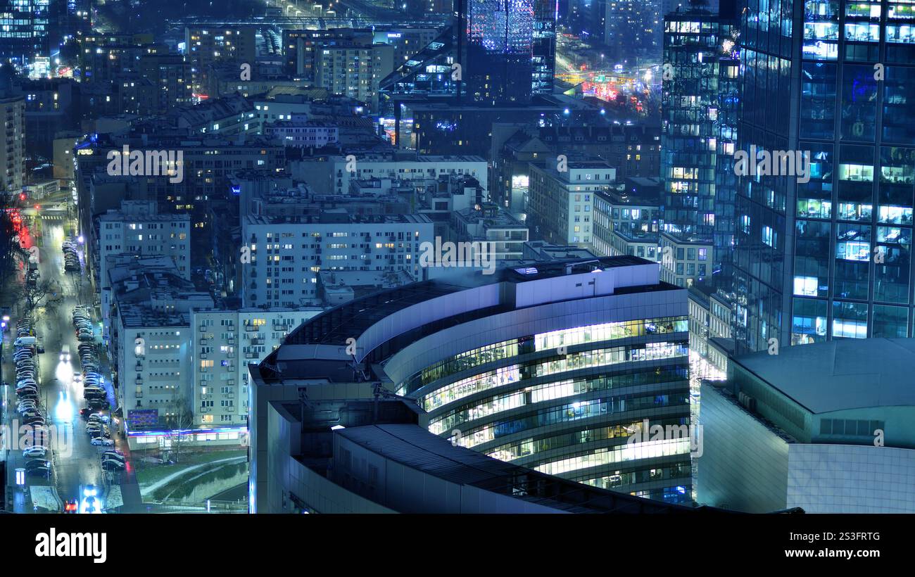 Aerial photography of modern architectural landscapes at night. Lights ...