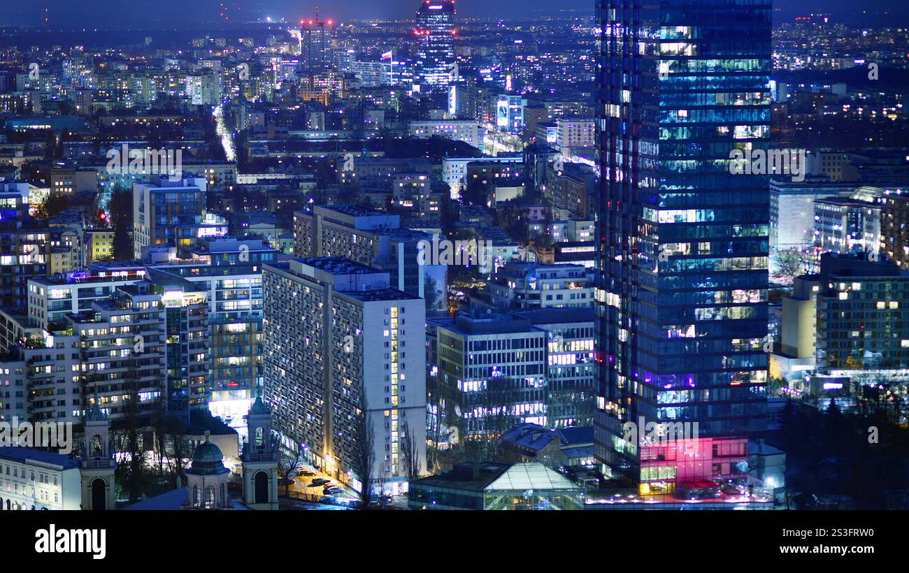Aerial photography of modern architectural landscapes at night. Lights ...