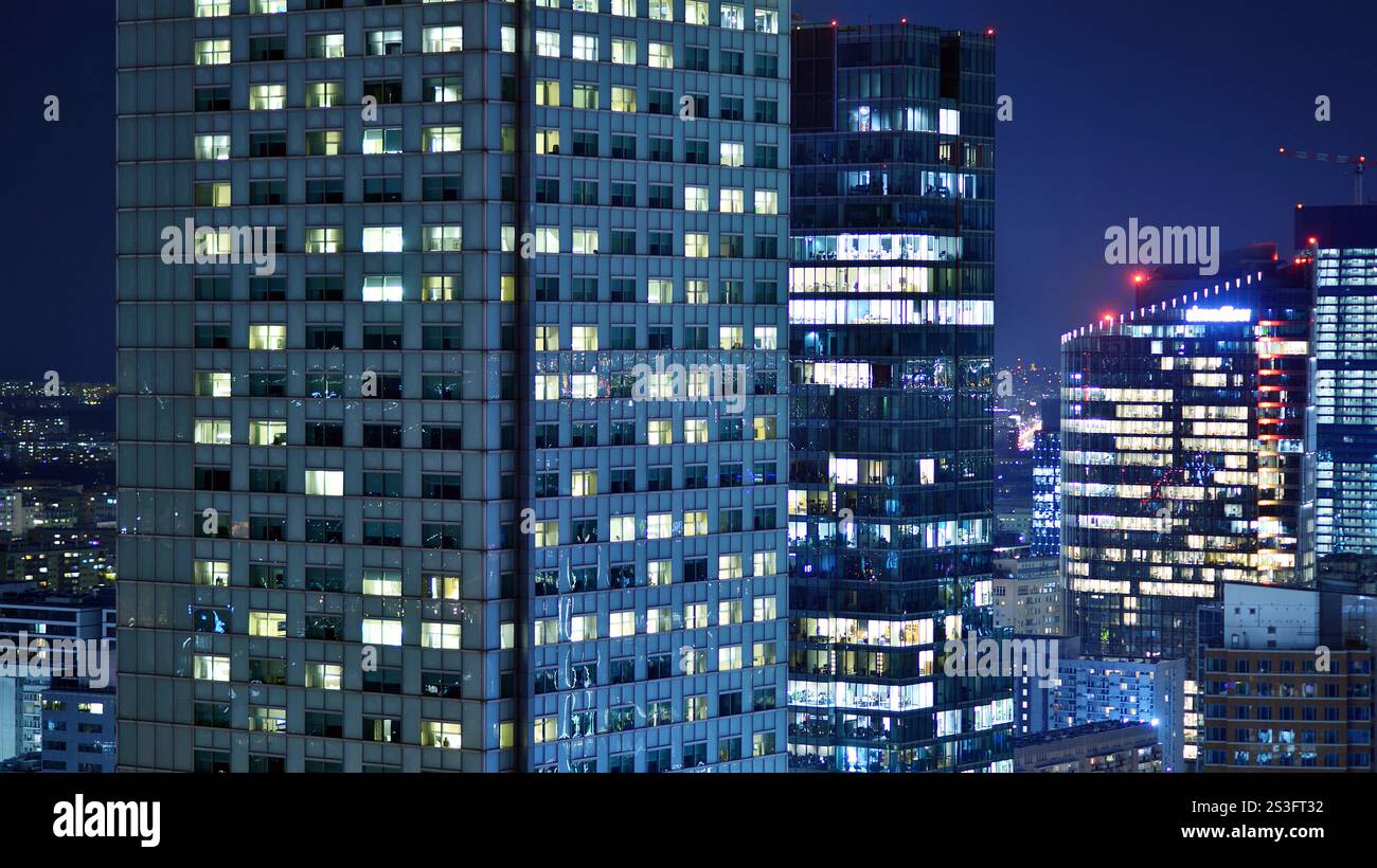 Aerial photography of modern architectural landscapes at night. Lights ...