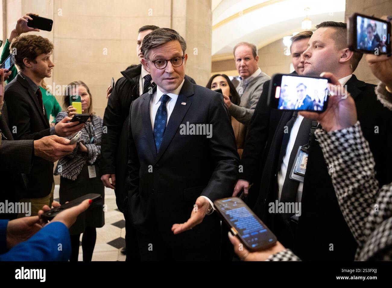 House Speaker Mike Johnson (R-La.) speaks with reporters at the U.S ...