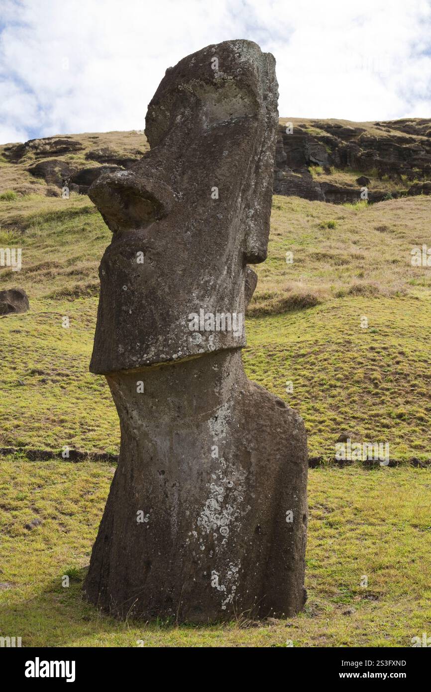 Half buried Moai (monolithic statues) at Rano Raraku, the quarry where ...