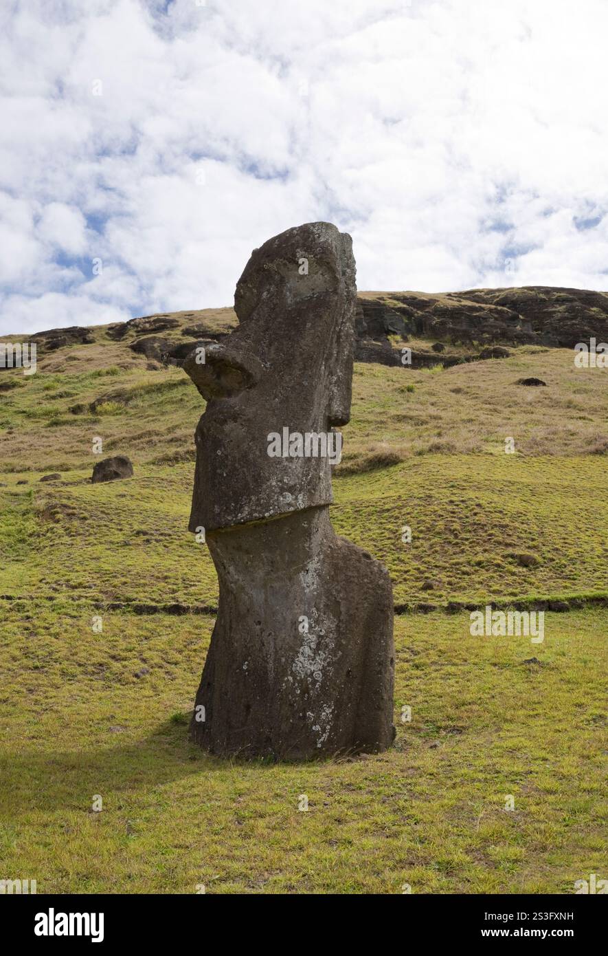 Half buried Moai (monolithic statues) at Rano Raraku, the quarry where ...