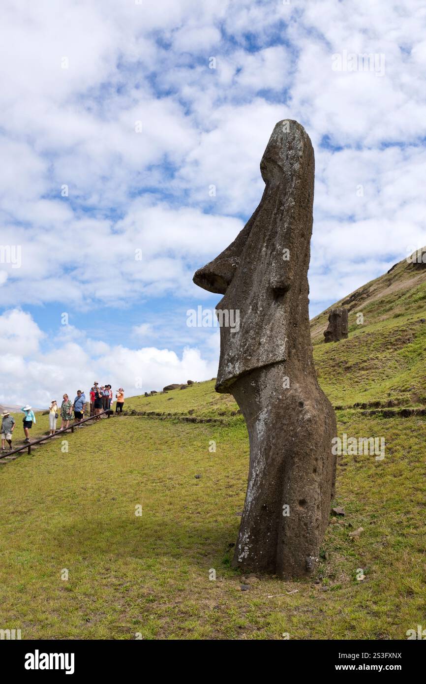 Half buried Moai (monolithic statues) at Rano Raraku, the quarry where ...