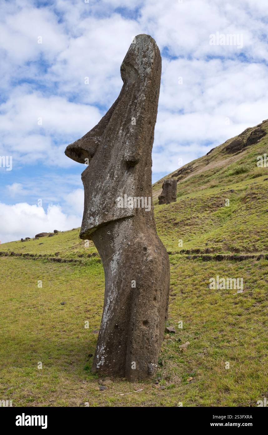 Half buried Moai (monolithic statues) at Rano Raraku, the quarry where ...