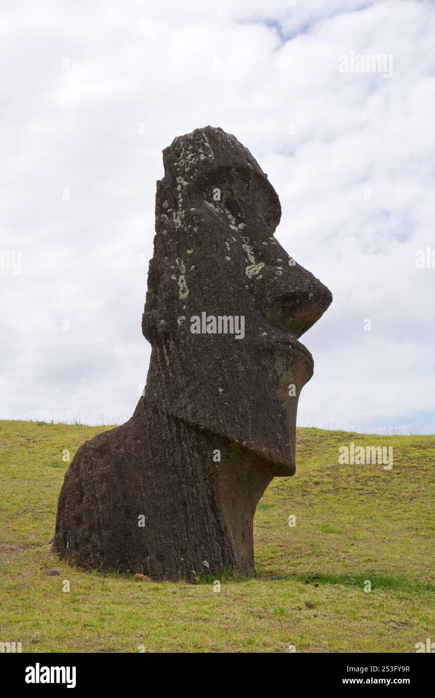 Half buried Moai (monolithic statues) at Rano Raraku, the quarry where ...