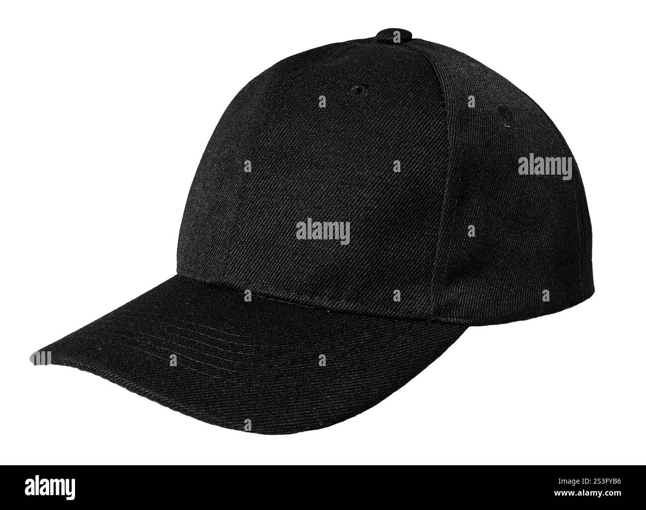 Side view of Blank black baseball cap isolated on white background ...