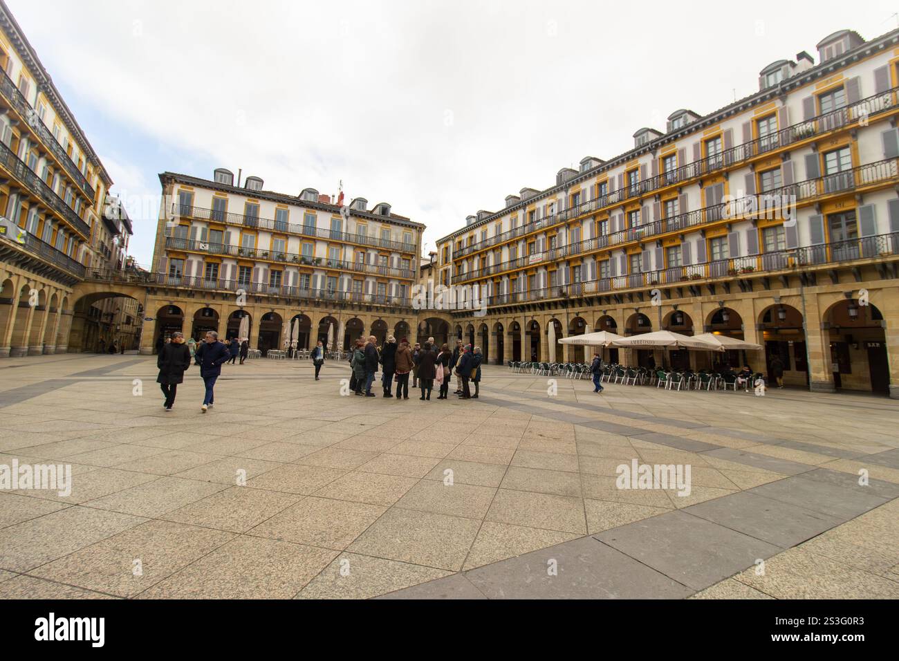 Plaza Constitucion with traditional buildings, balconies, and outdoor ...