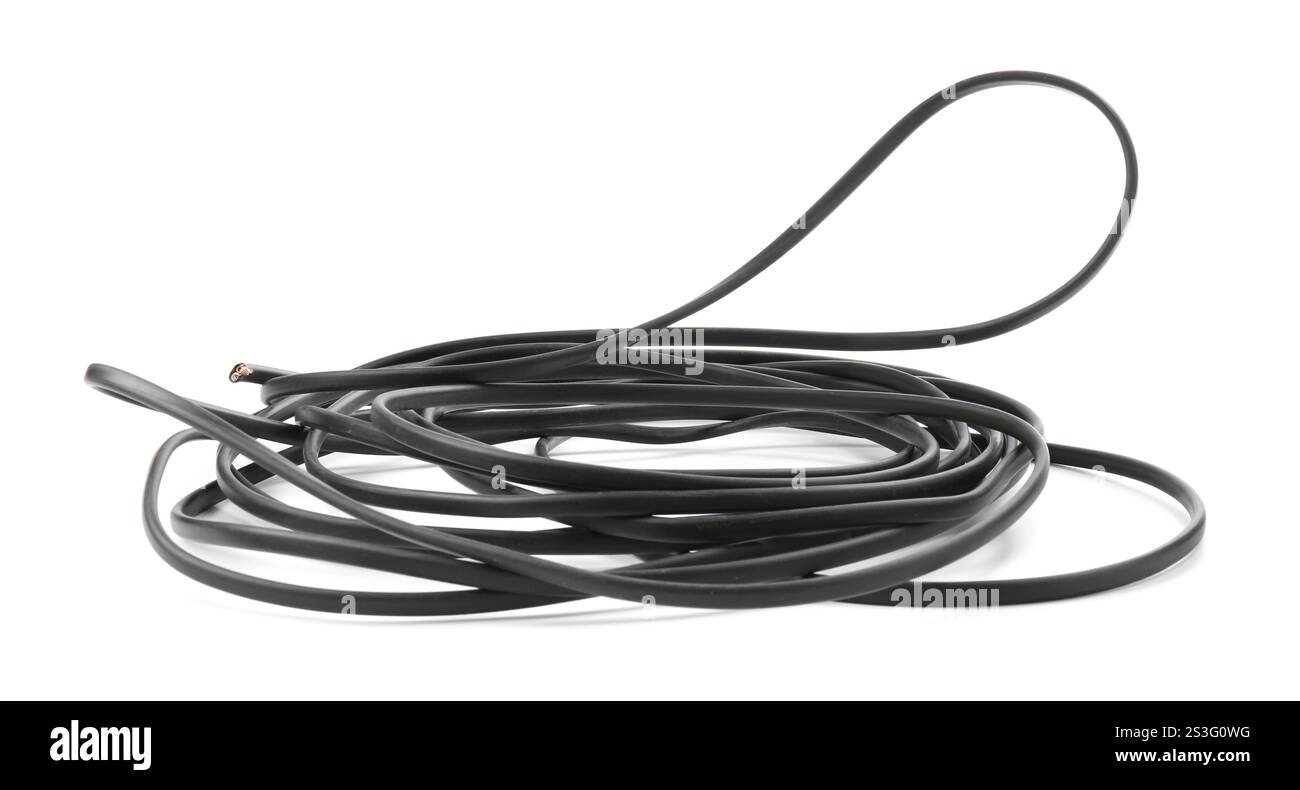 Tangled insulated electrical wire on white background Stock Photo - Alamy