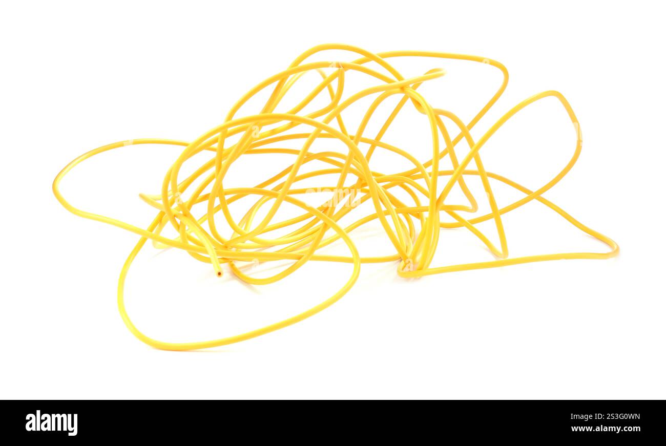 Tangled insulated electrical wire isolated on white Stock Photo - Alamy