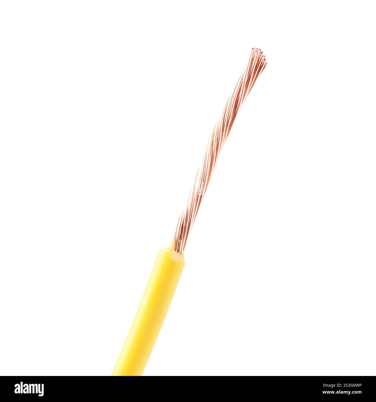 Yellow stripped electrical wire on white background Stock Photo - Alamy