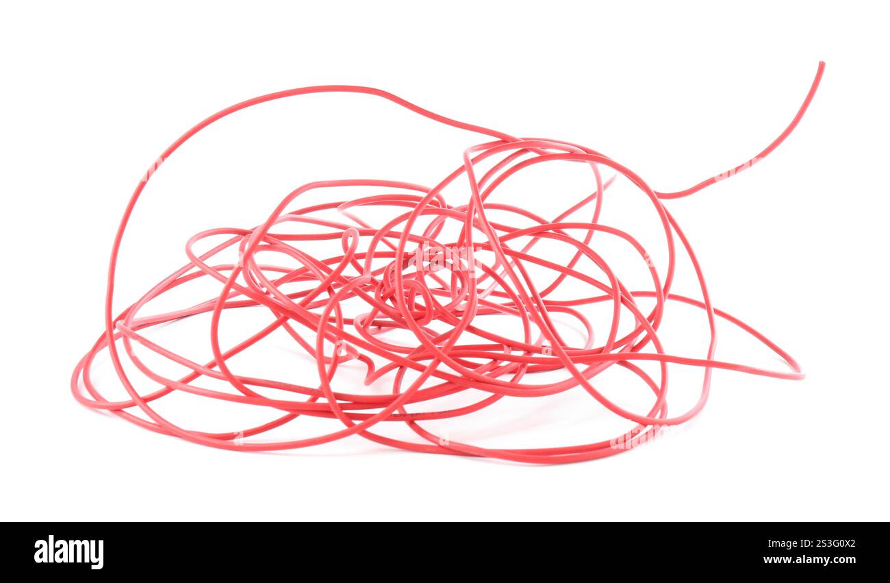 Tangled insulated electrical wire isolated on white Stock Photo - Alamy