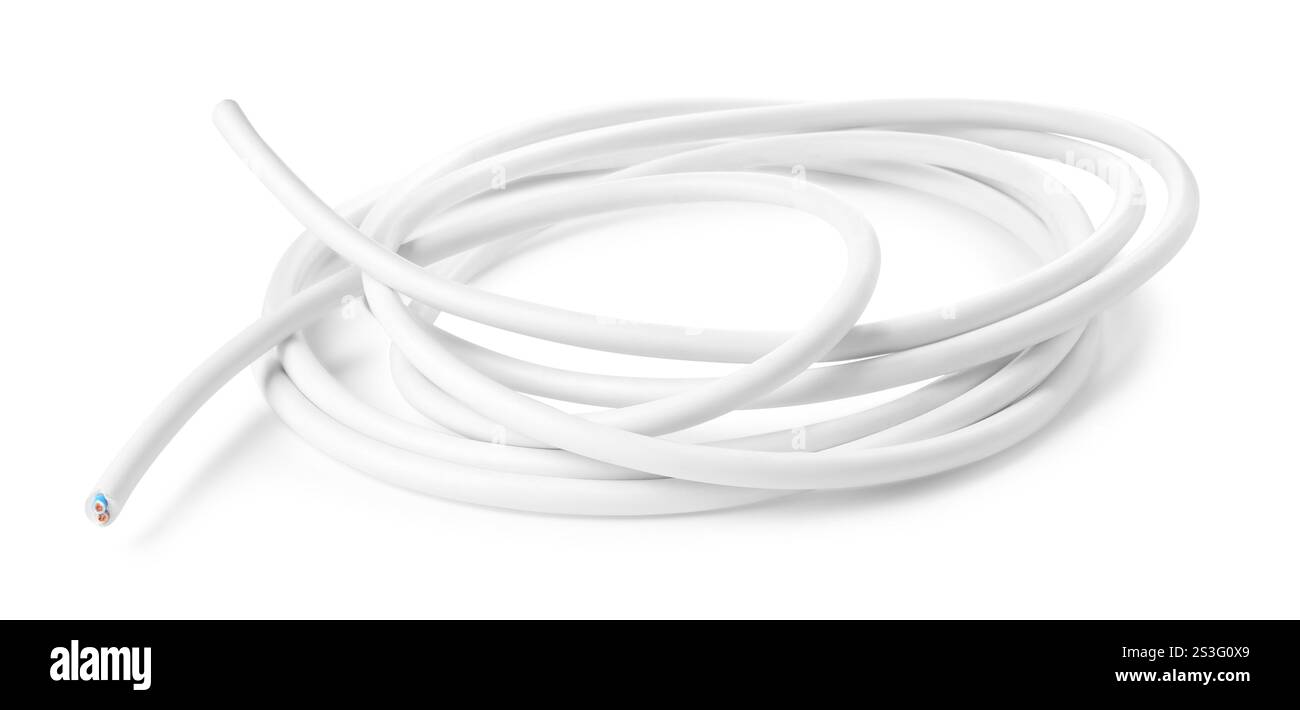 One insulated electrical wire isolated on white Stock Photo - Alamy
