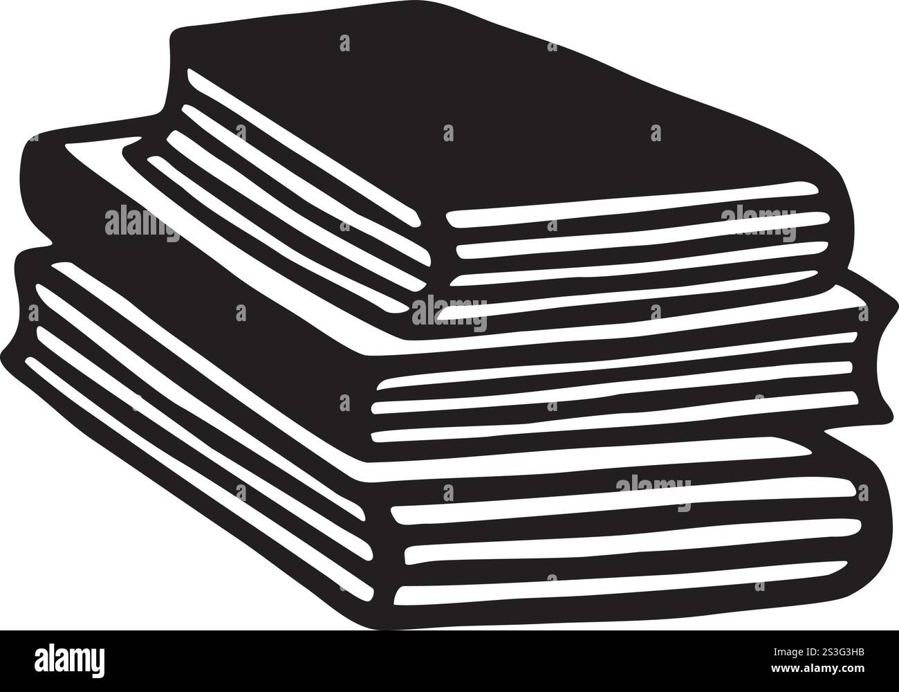 Doodle pile of books icon hand drawn with black line in freehand style ...