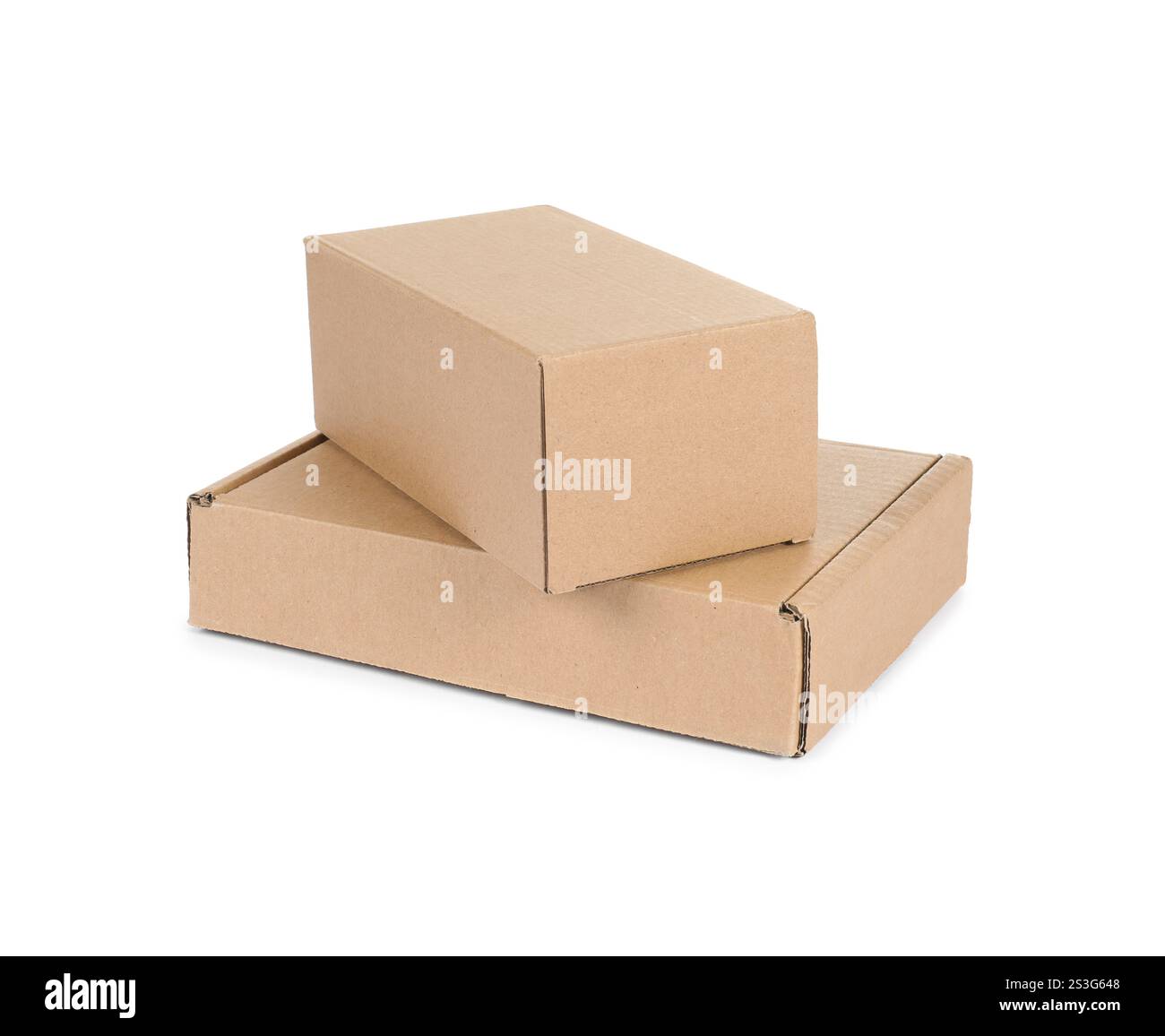 Two cardboard parcel boxes isolated on white Stock Photo - Alamy
