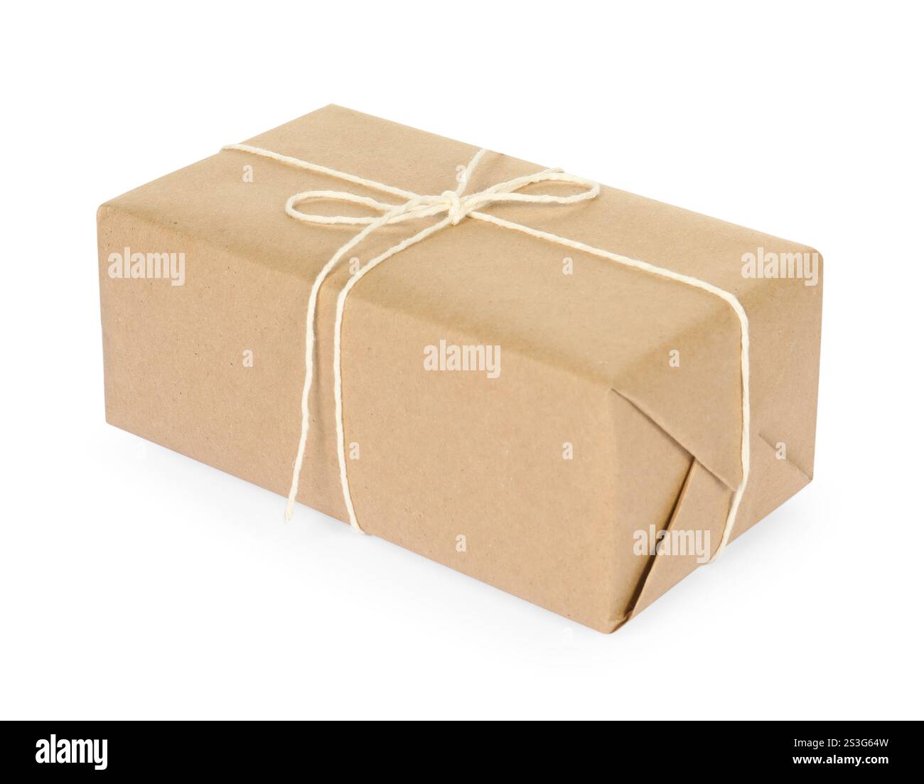 One parcel box wrapped in paper isolated on white Stock Photo - Alamy