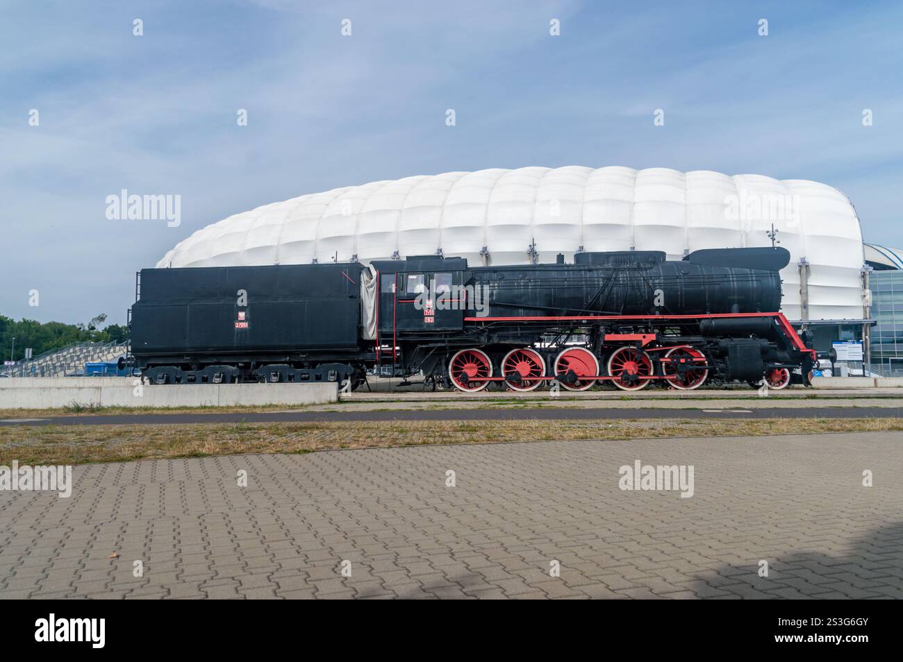Poznan, Poland - July 18, 2024: Steam locomotive at Poznan Stadium ...