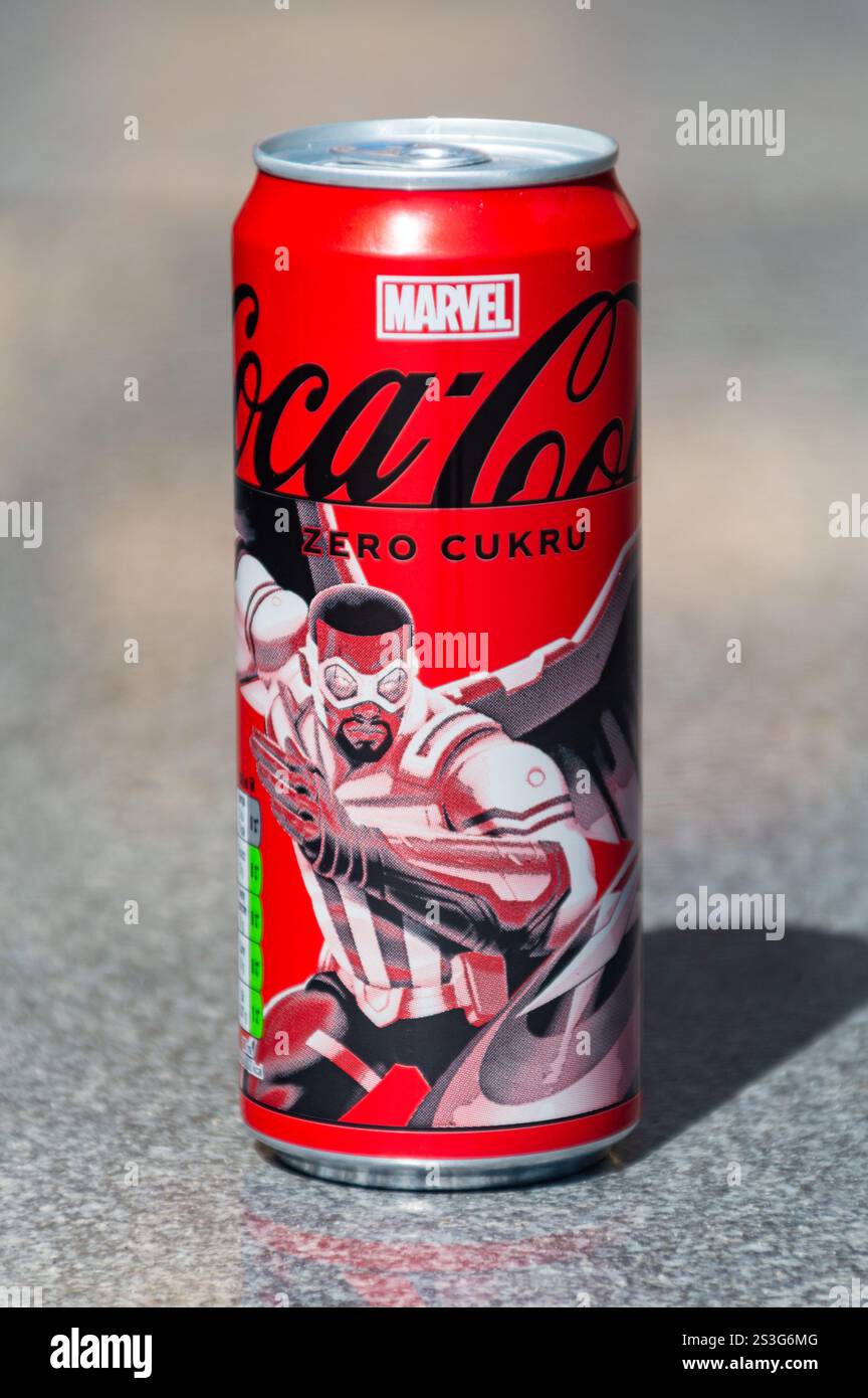 Olawa, Poland - August 24, 2024: Can of Coca-Cola zero sugar Marvel ...