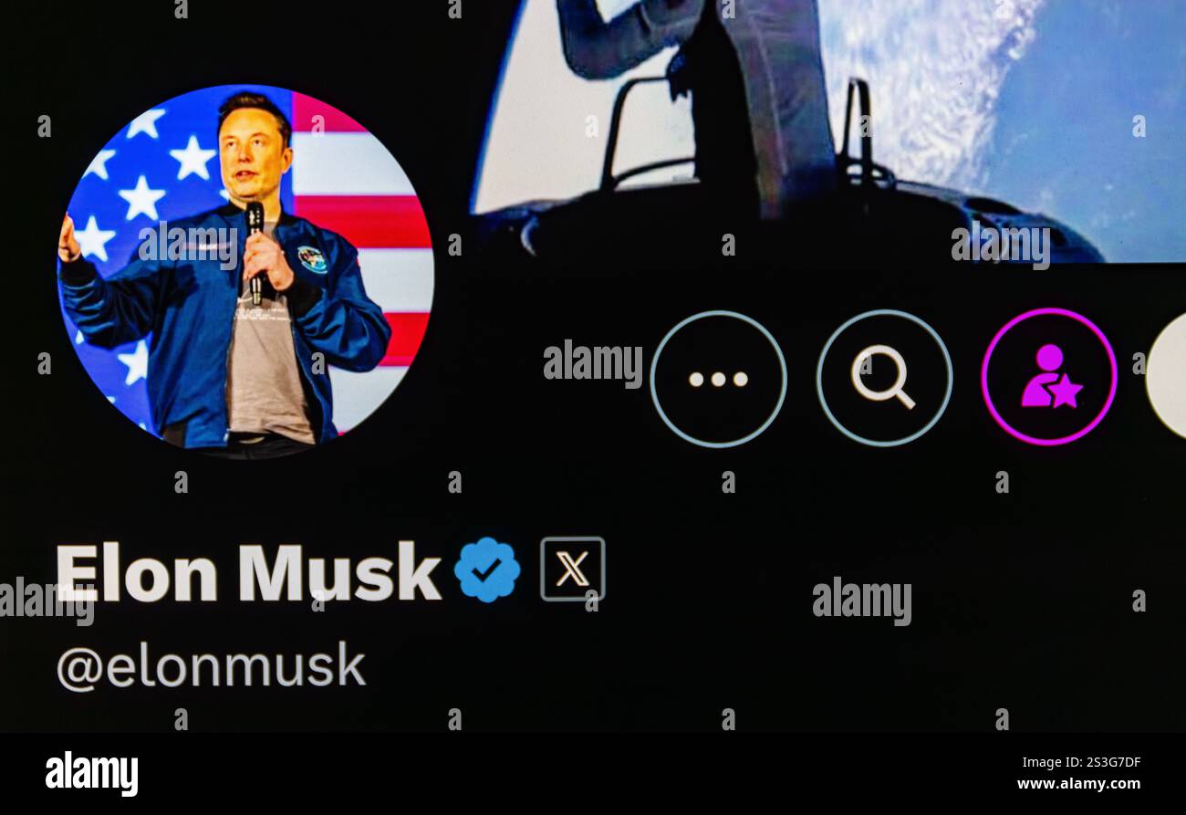 Zurich, Switzerland, 9th Jan 2025: Elon Musk’s profile on Platform X ...