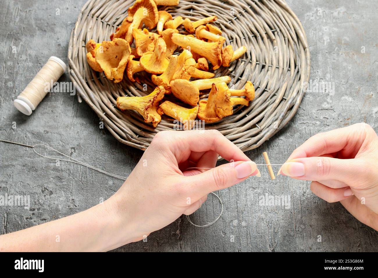 How to dry mushrooms, step by step, tutorial Stock Photo - Alamy
