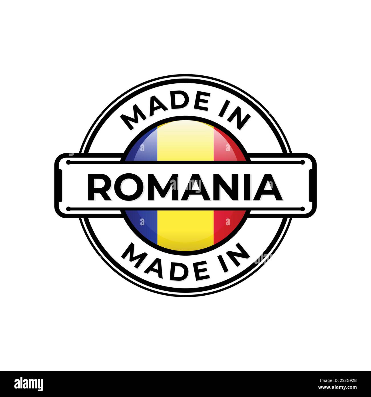 Made in Romania label icon emblem isolated on white background. Vector ...