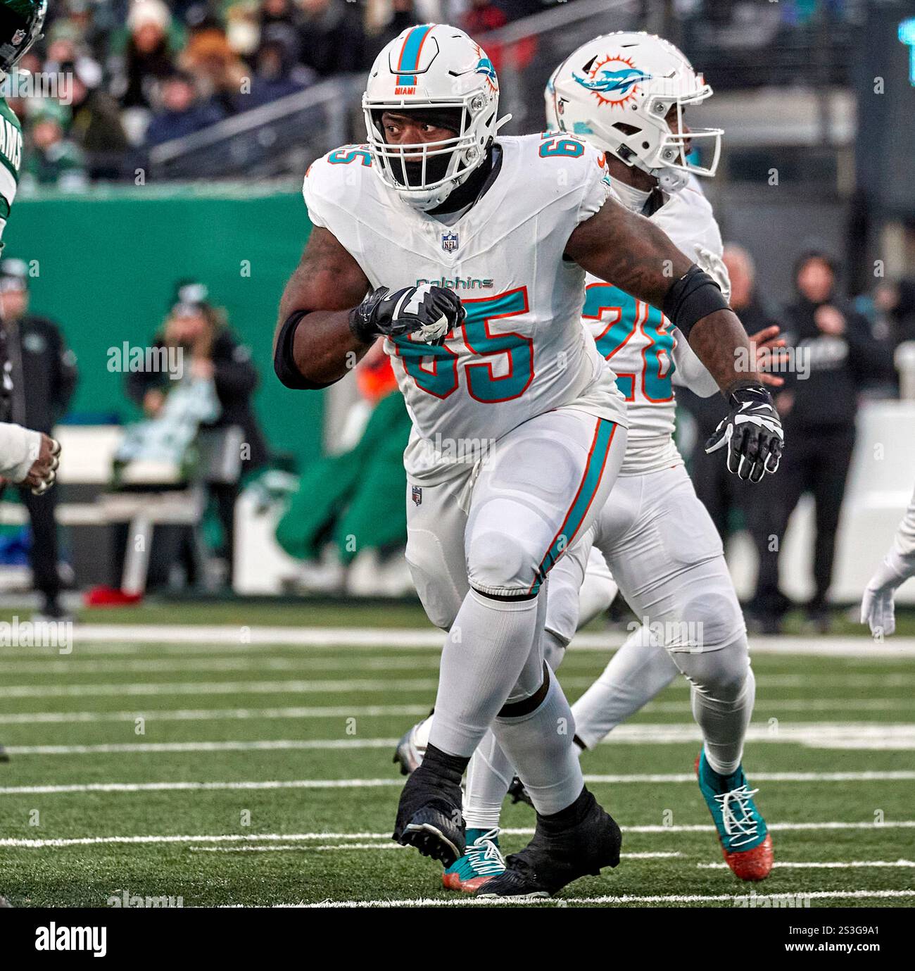 Miami Dolphins guard Robert Jones (65) during a NFL game against the ...