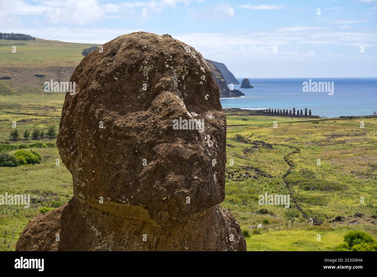 The Tukuturi Moai (an unusual kneeling or squatting Moai) at Rano ...