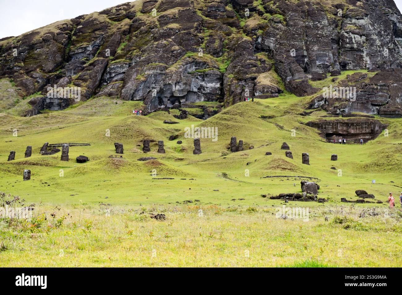 View of Rano Raraku, the quarry on the slopes of the Terevaka volcano ...