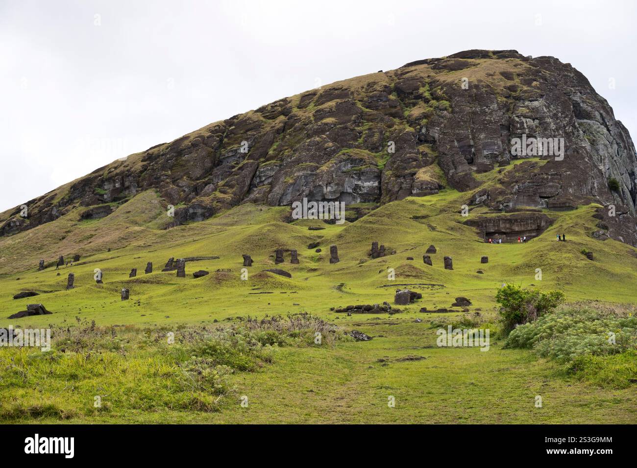 View of Rano Raraku, the quarry on the slopes of the Terevaka volcano ...