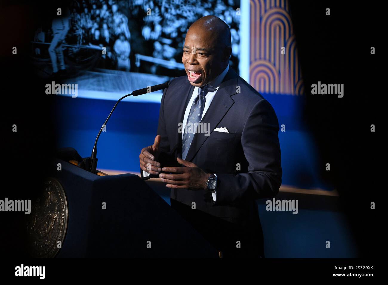 New York, USA. 09th Jan, 2025. New York City Mayor Eric Adams speaks ...