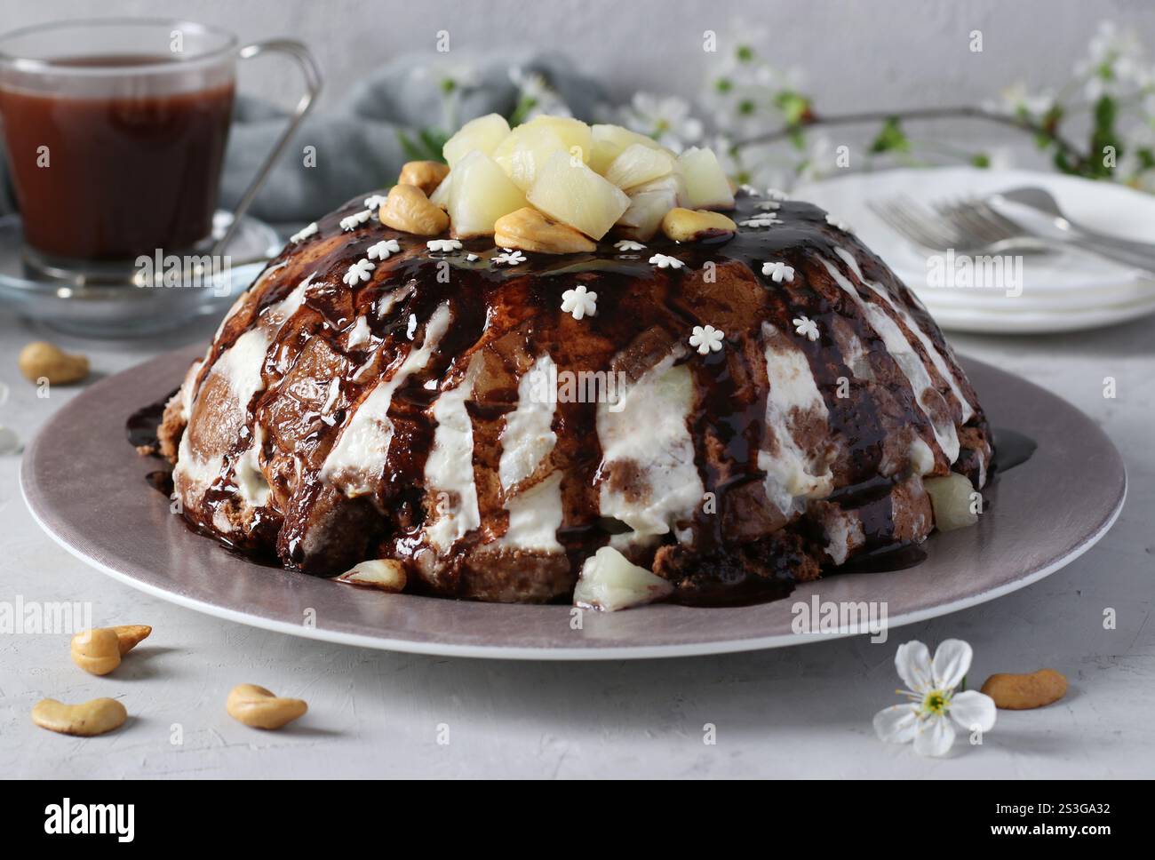 Pancho sponge cake with pineapples and sour cream Stock Photo - Alamy