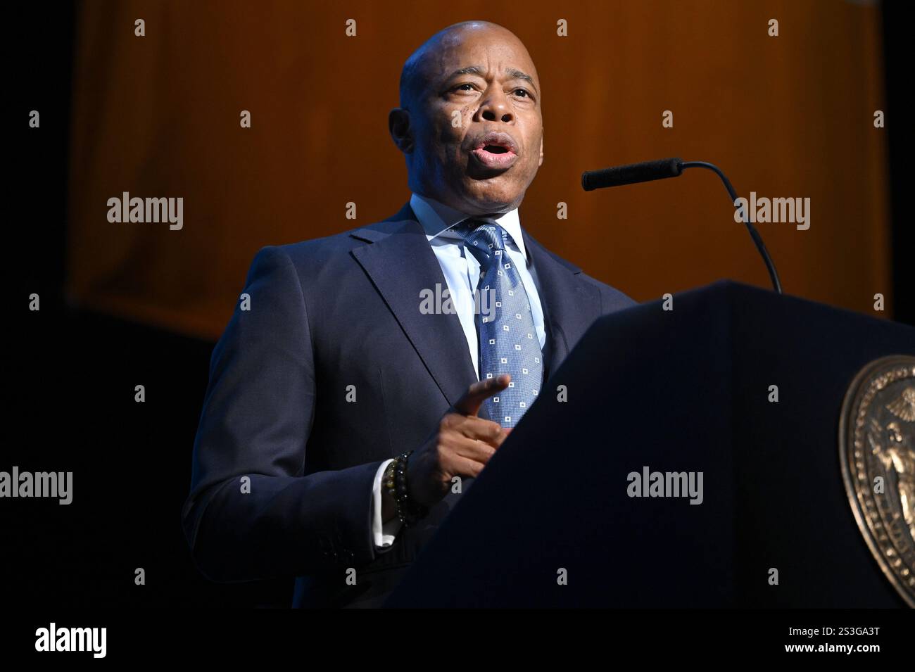 New York, USA. 09th Jan, 2025. New York City Mayor Eric Adams speaks ...