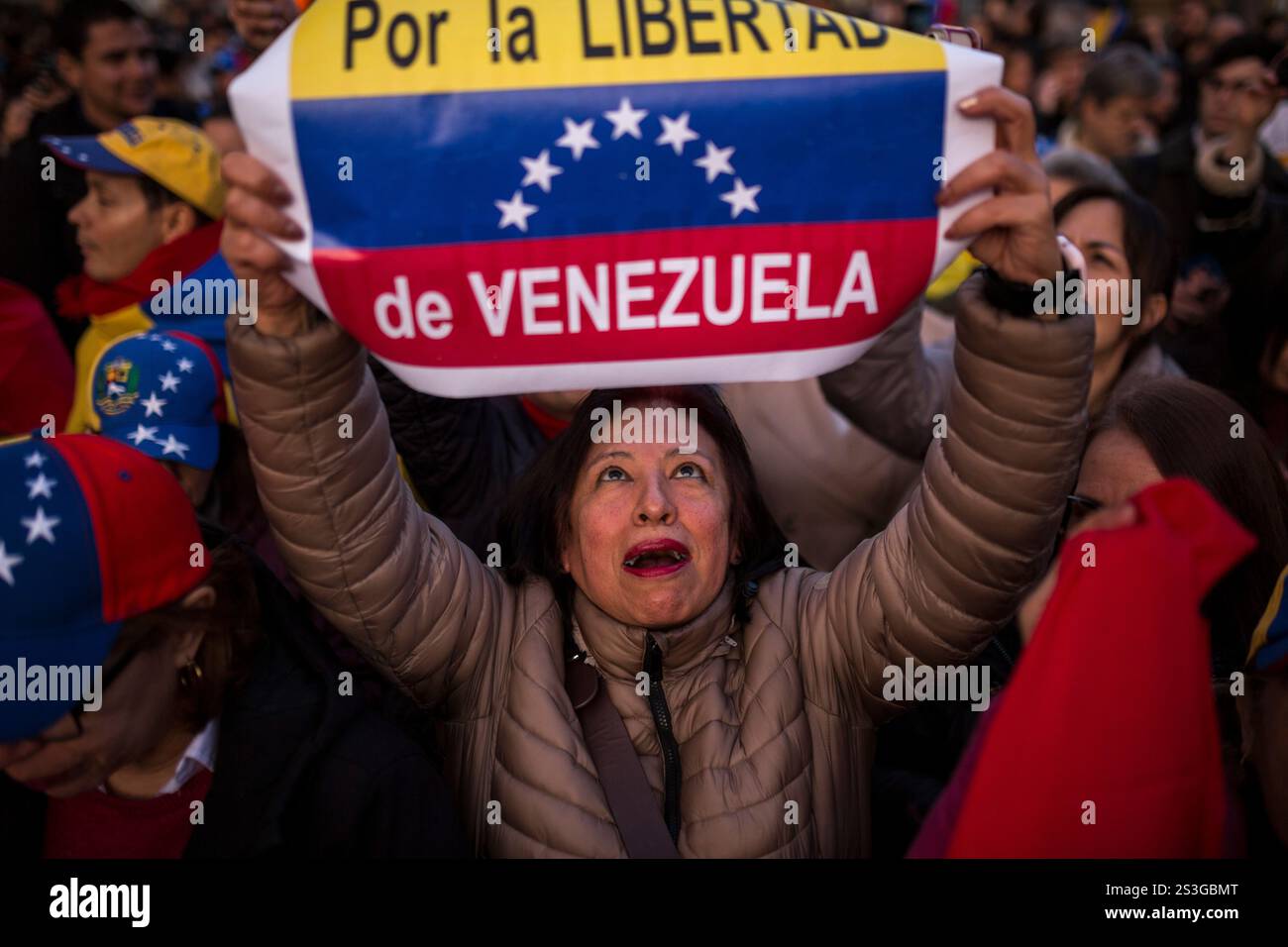 Madrid, Madrid, Spain. 9th Jan, 2025. A woman holds a sign reading in ...
