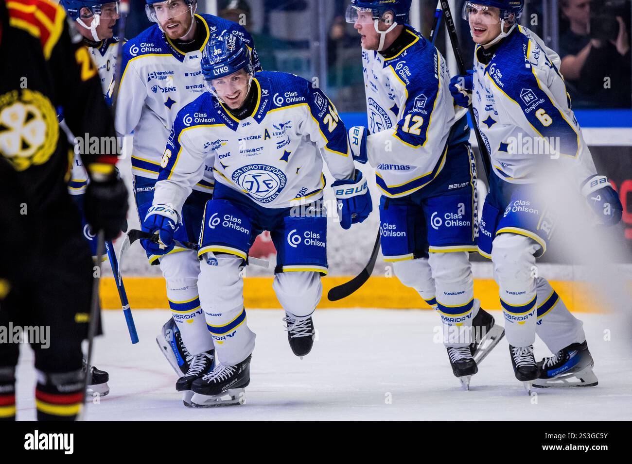 Leksand, Sverige. 09th Jan, 2025. 250109 Leksands Patrik Norén jublar efter 1-1 under ...