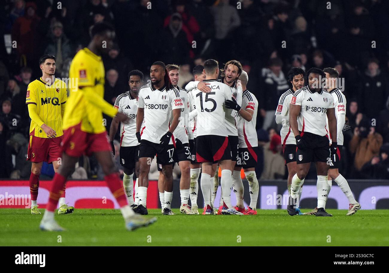 Fulham's Joachim Andersen celebrates scoring their side's third goal of ...