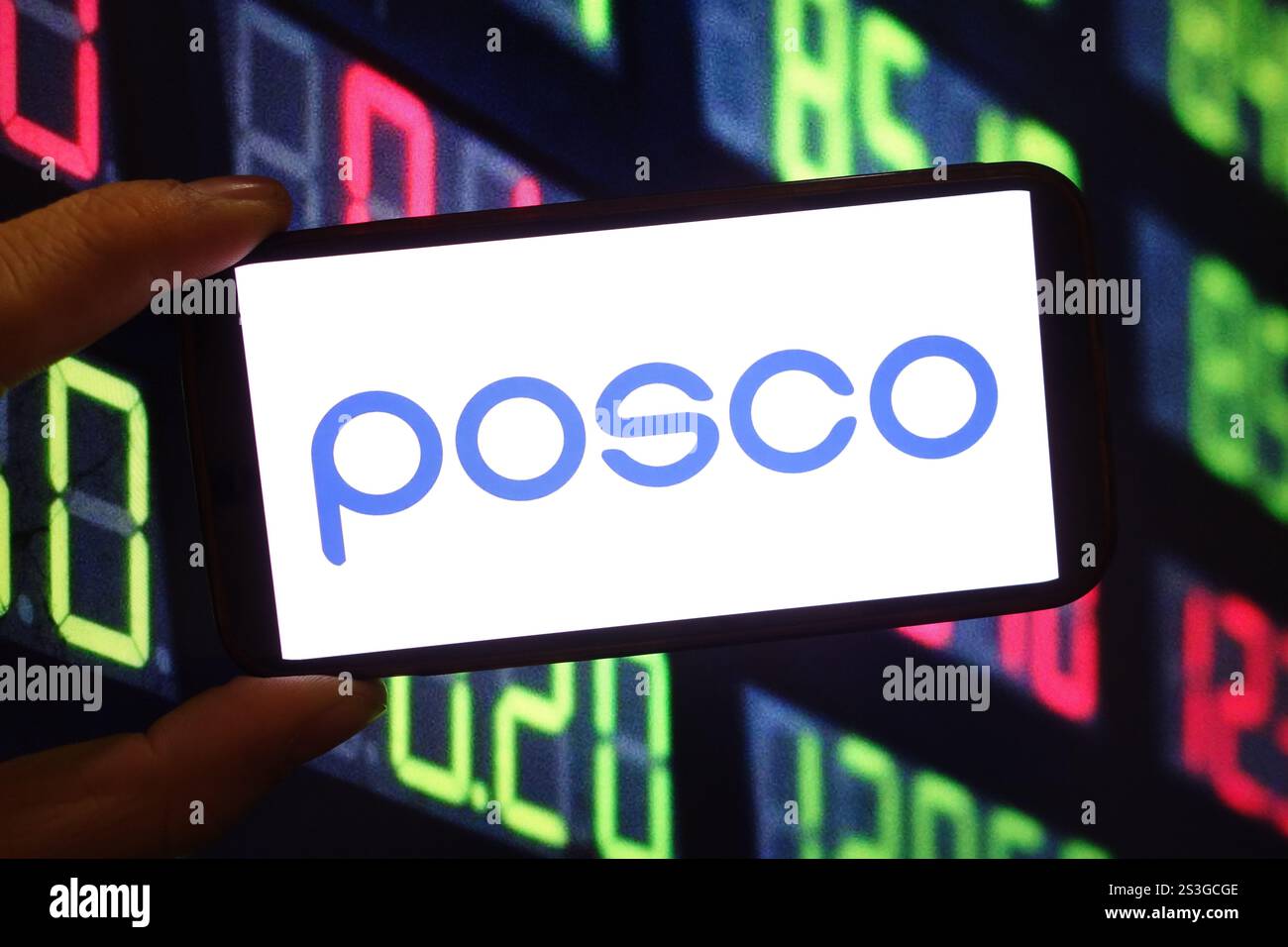 In this photo illustration, the Posco company logo is seen displayed on ...
