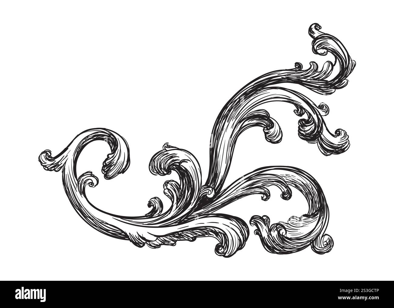 Hand drawing swirl florish design element vector illustration Stock ...