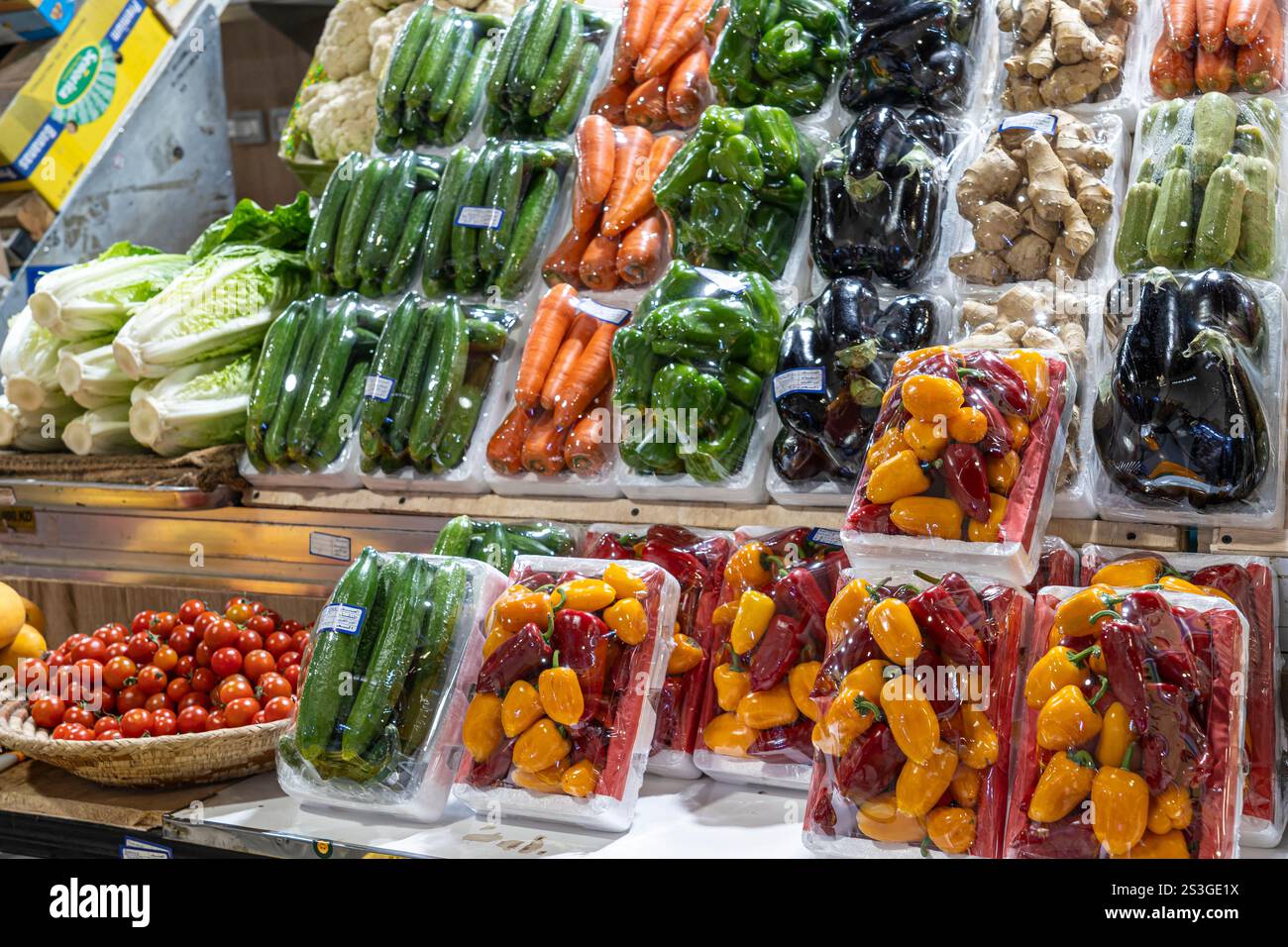Fruit and vegetables on display at traditional Iranian market in Kuwait ...