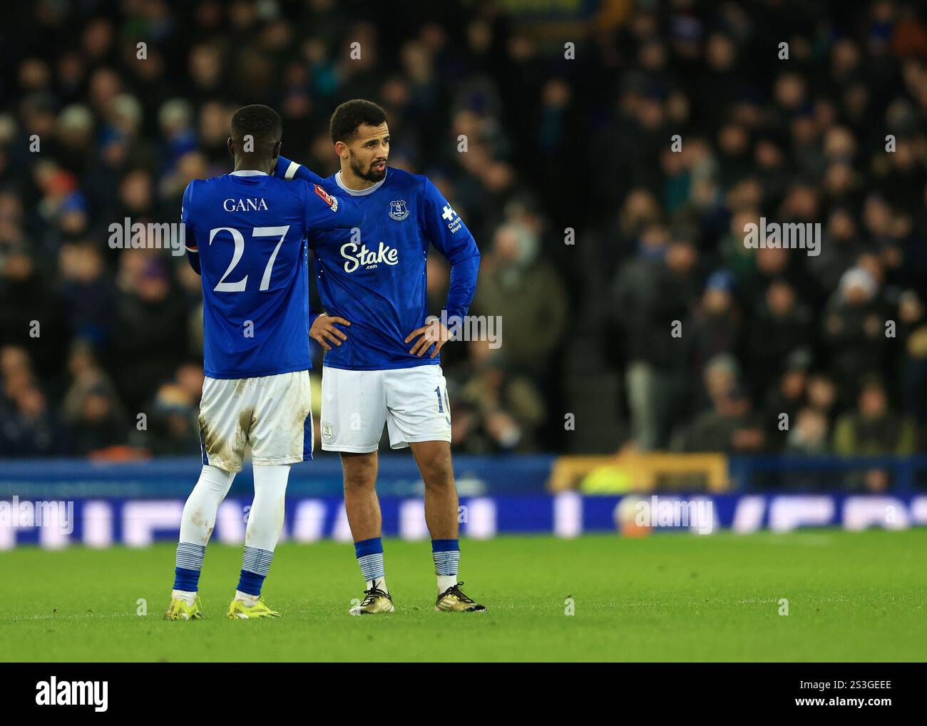 Liverpool, UK. 9th Jan, 2025. Idrissa Gueye of Everton with Iliman ...