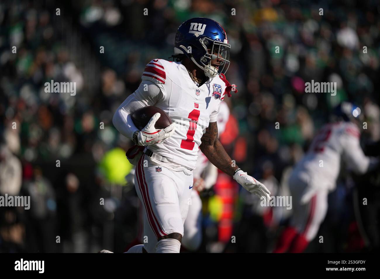 New York Giants' Malik Nabers plays during an NFL football game against ...