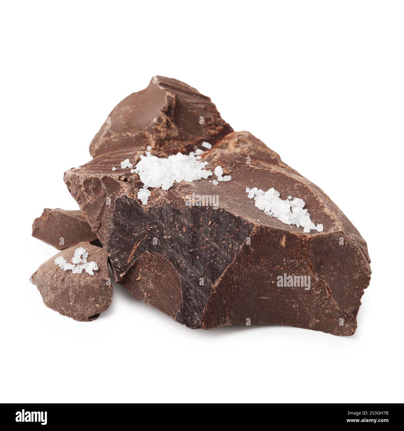 Pieces of chocolate with salt isolated on white Stock Photo - Alamy