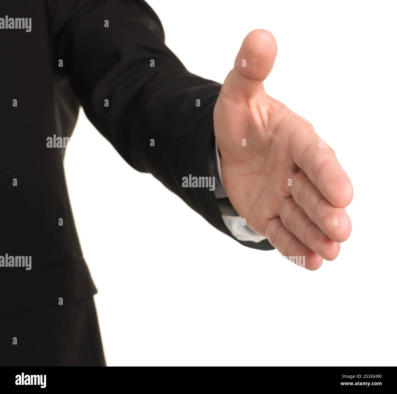 Offering help. Man reaching his hand on white background, closeup Stock ...