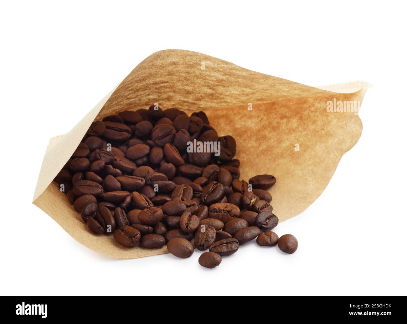 Paper coffee filter and beans isolated on white Stock Photo - Alamy