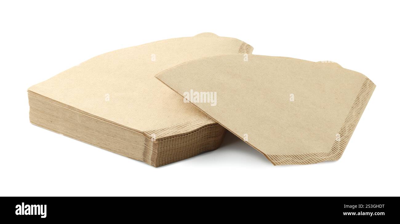 Stack of paper coffee filters isolated on white Stock Photo - Alamy
