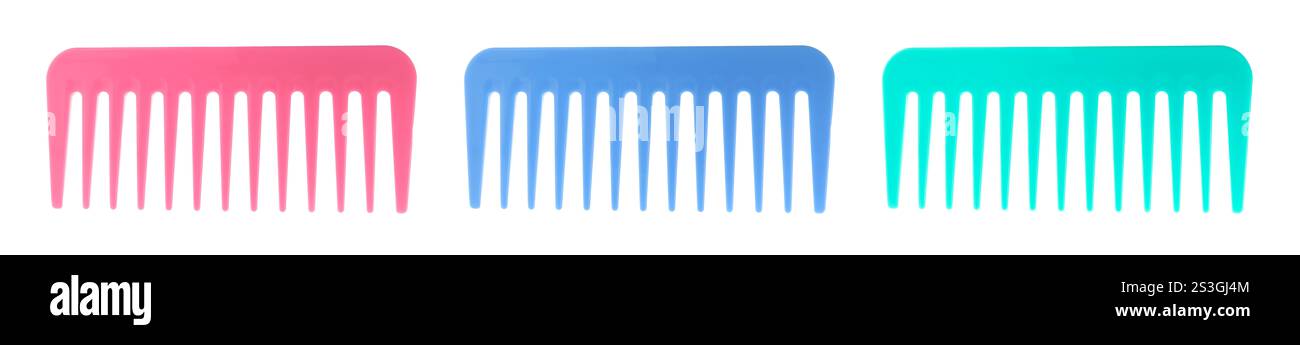Combs of different colors isolated on white Stock Photo - Alamy