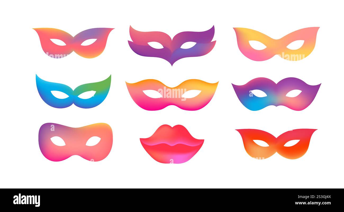 Colorful carnival masks graphic elements collection Stock Vector Image ...