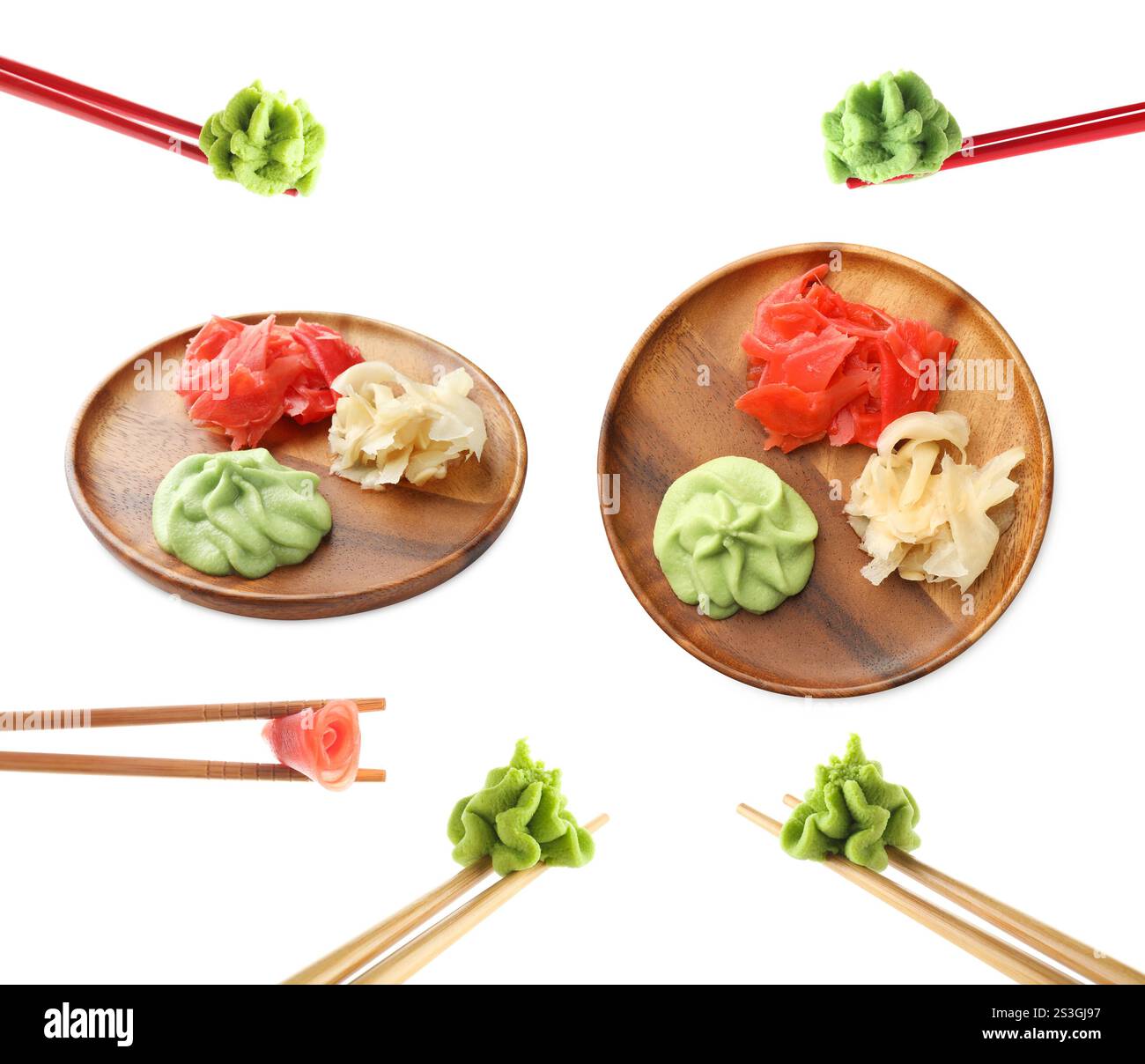 Wasabi and pickled ginger isolated on white, collage Stock Photo - Alamy