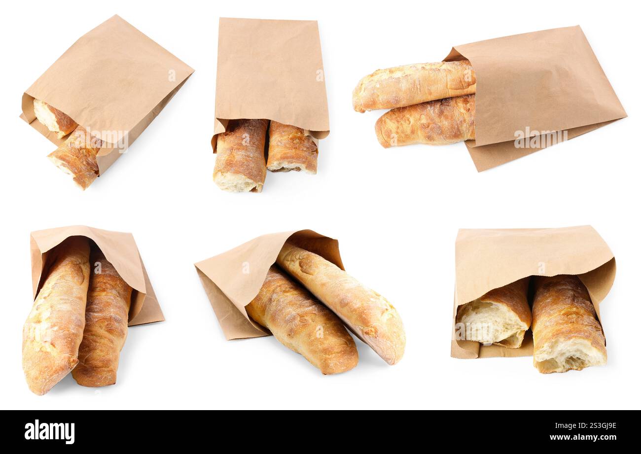 Paper bags with pastries isolated on white, set Stock Photo - Alamy