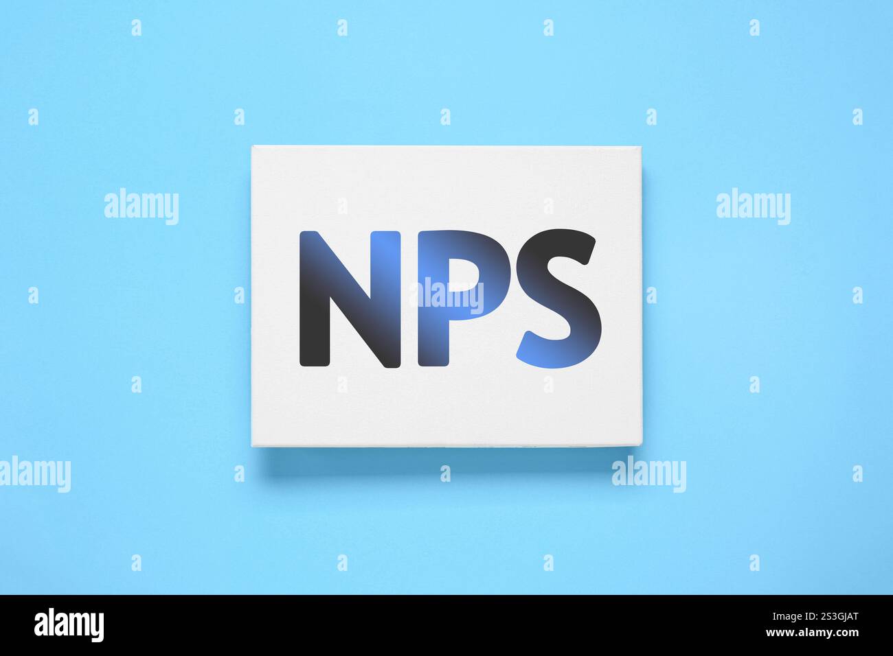 Card with NPS (net promoter score) on light blue background, top view ...