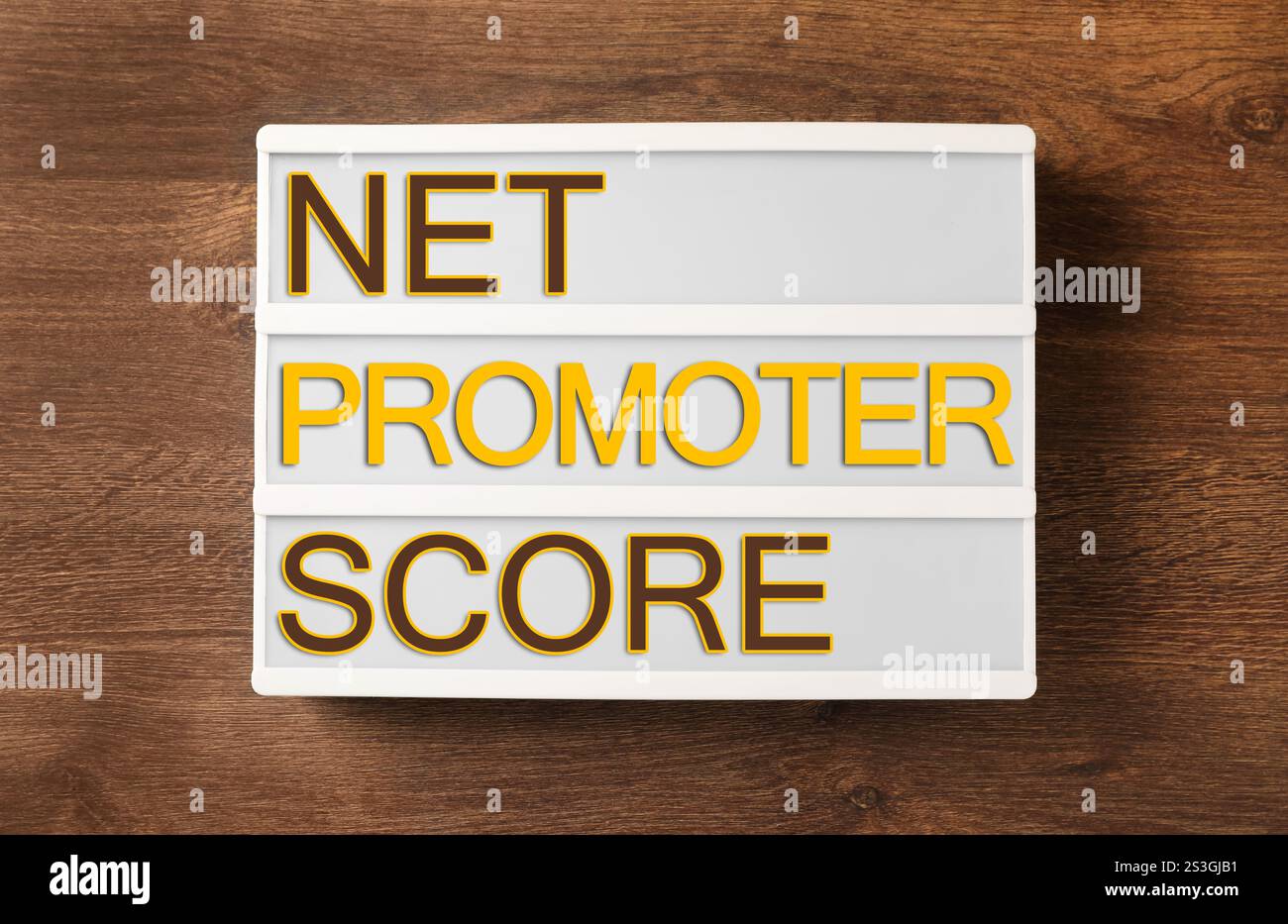Letter board with text Net Promoter Score (NPS) on wooden table, top ...